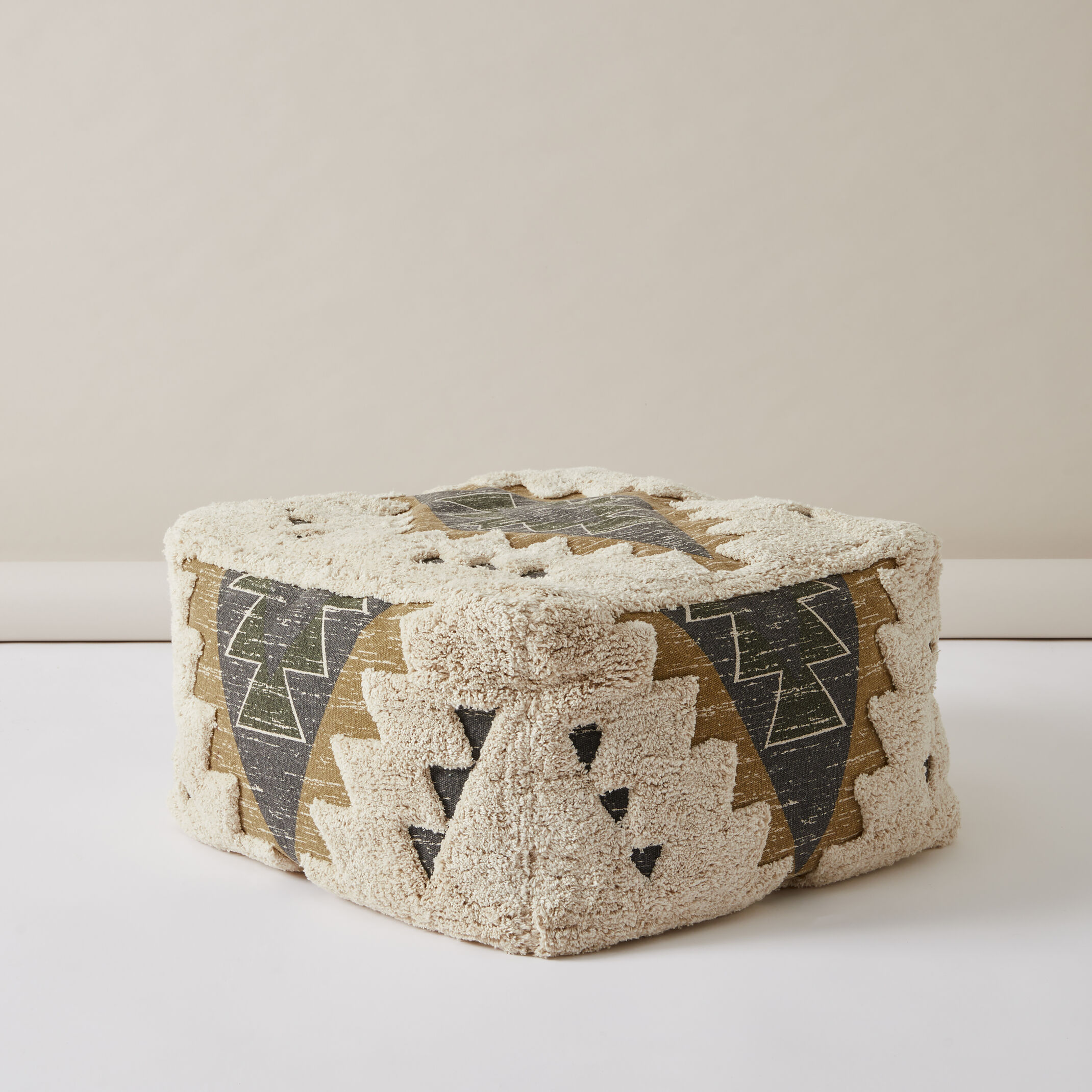 Tribal Geometric Patterned Footstool in Black & Gold | Inside Story