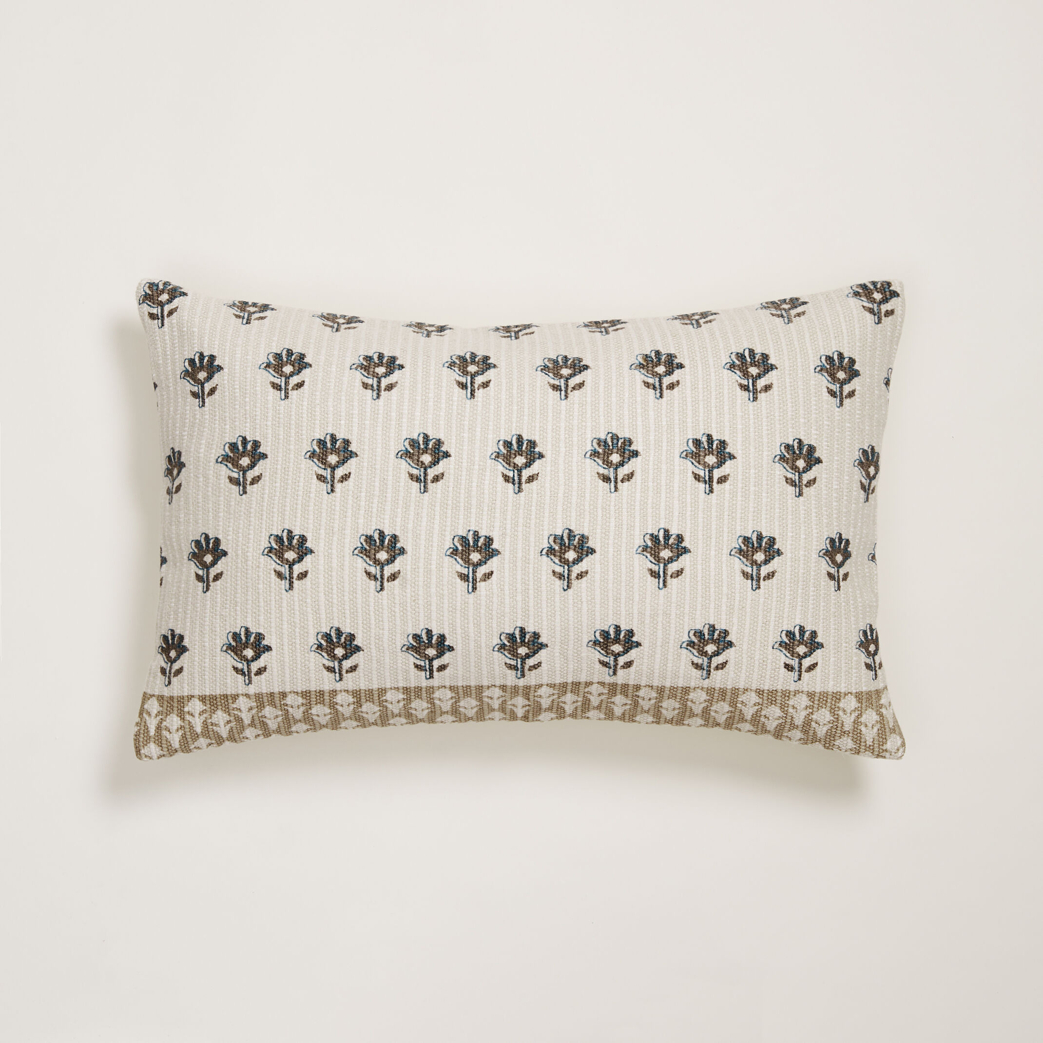 Hand Woven Floral Block Print Cushion in Navy & Cream | Inside Story