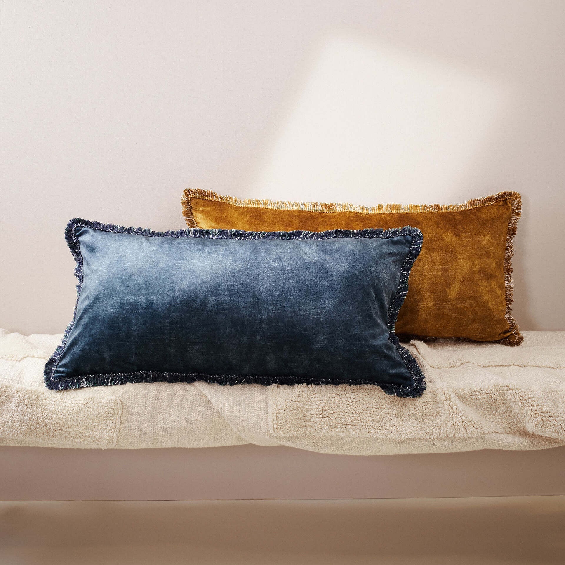 Distressed Velvet Fringe Cushion