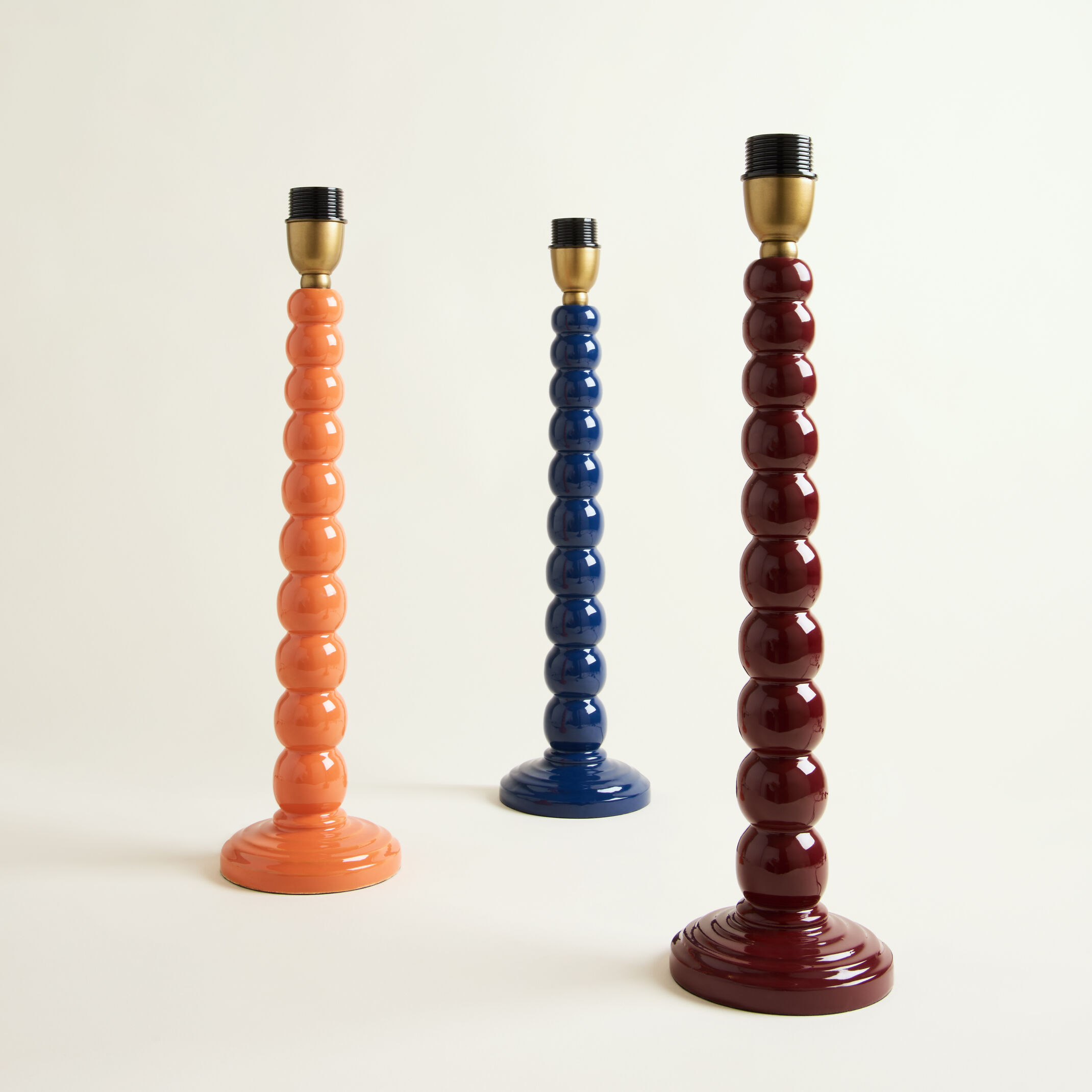 Slim Blue Bobbin Table Lamp with Wood Base