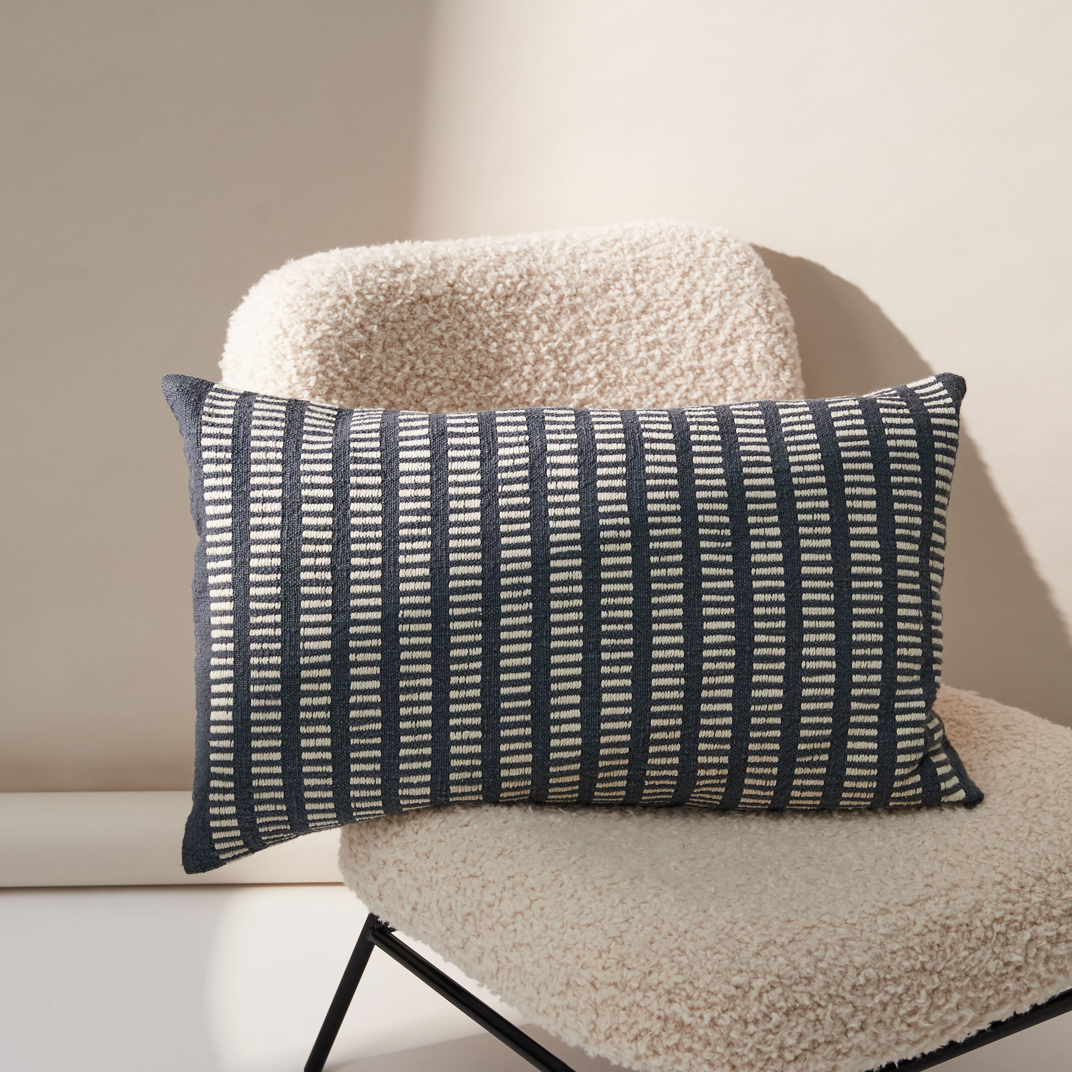 Rectangular Woven Cushion with Blue Block Print | Inside Story