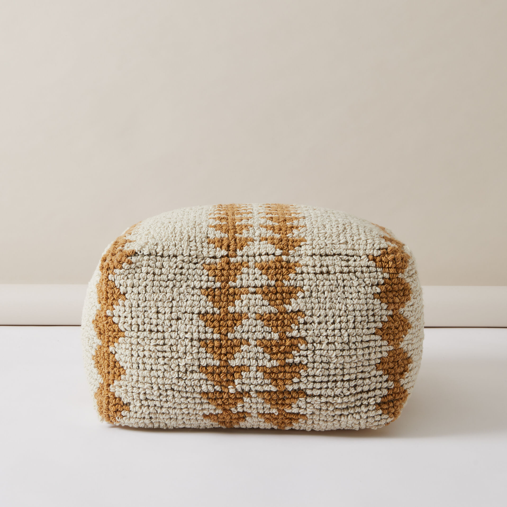 Tufted Geometric Pouffe Footstool in Ivory & Yellow | Inside Story