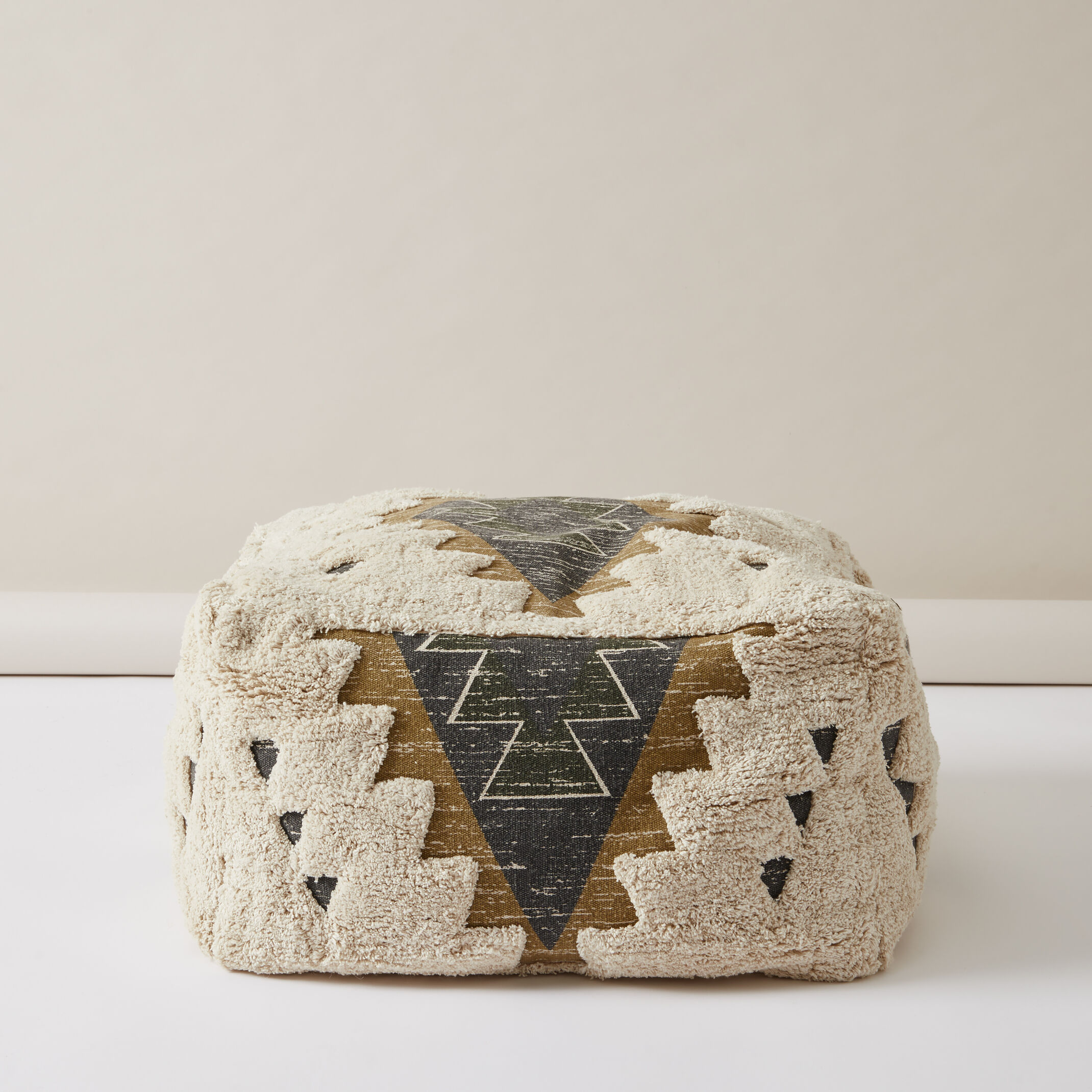 Tribal Geometric Patterned Footstool in Black & Gold | Inside Story