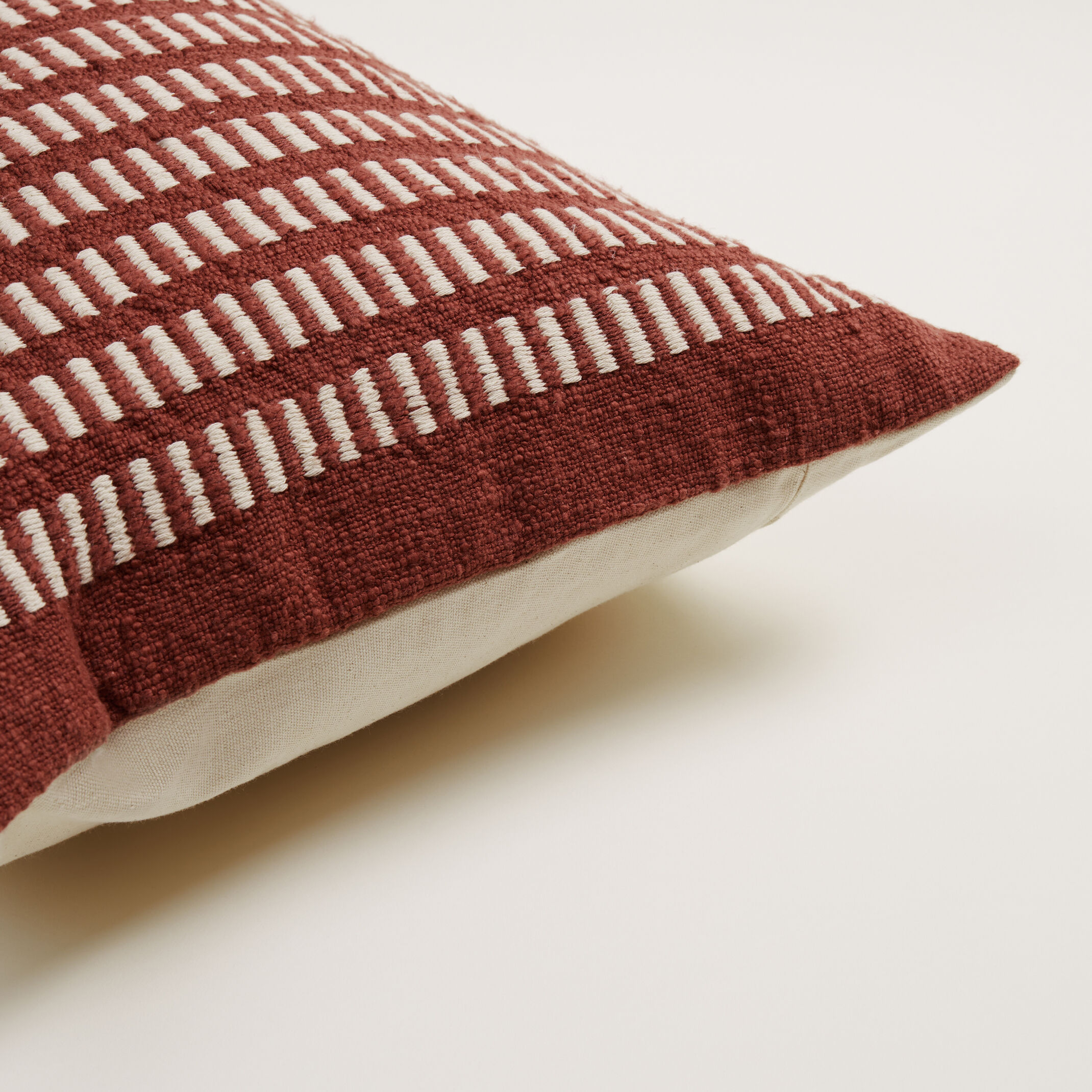 Rectangular Woven Cushion with Red Block Print | Inside Story
